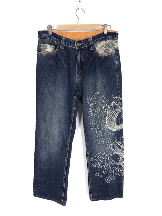 Japanese Brand Japanese Brand INFINITY Koi Fish Embroidered Denim Jeans ...