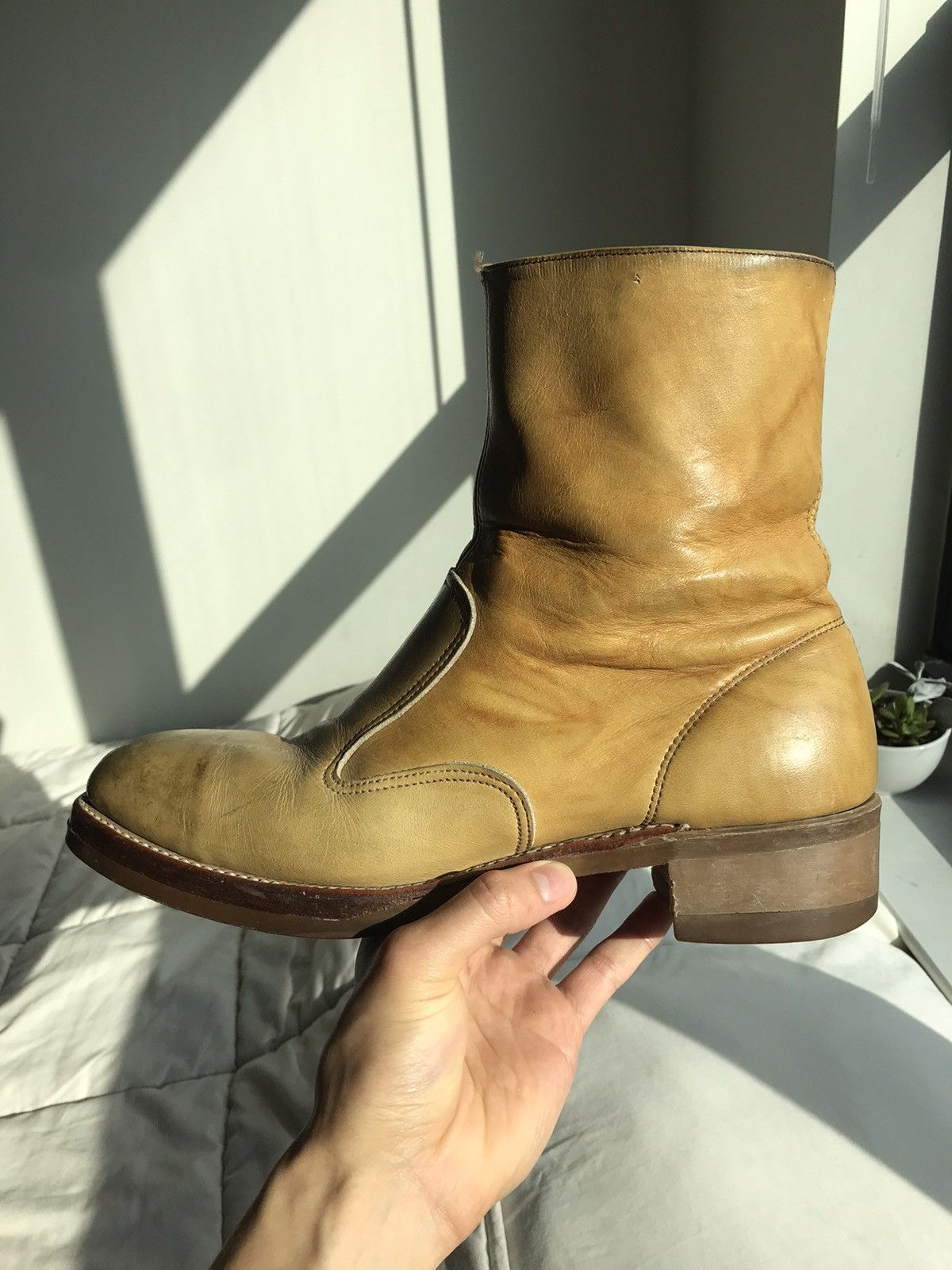 Vintage Vintage Iron Age Steel Toe Boots Patina Natural Worn Yellow ...