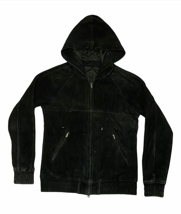 Leather Black Suede leather Hoodie Jacket | Grailed