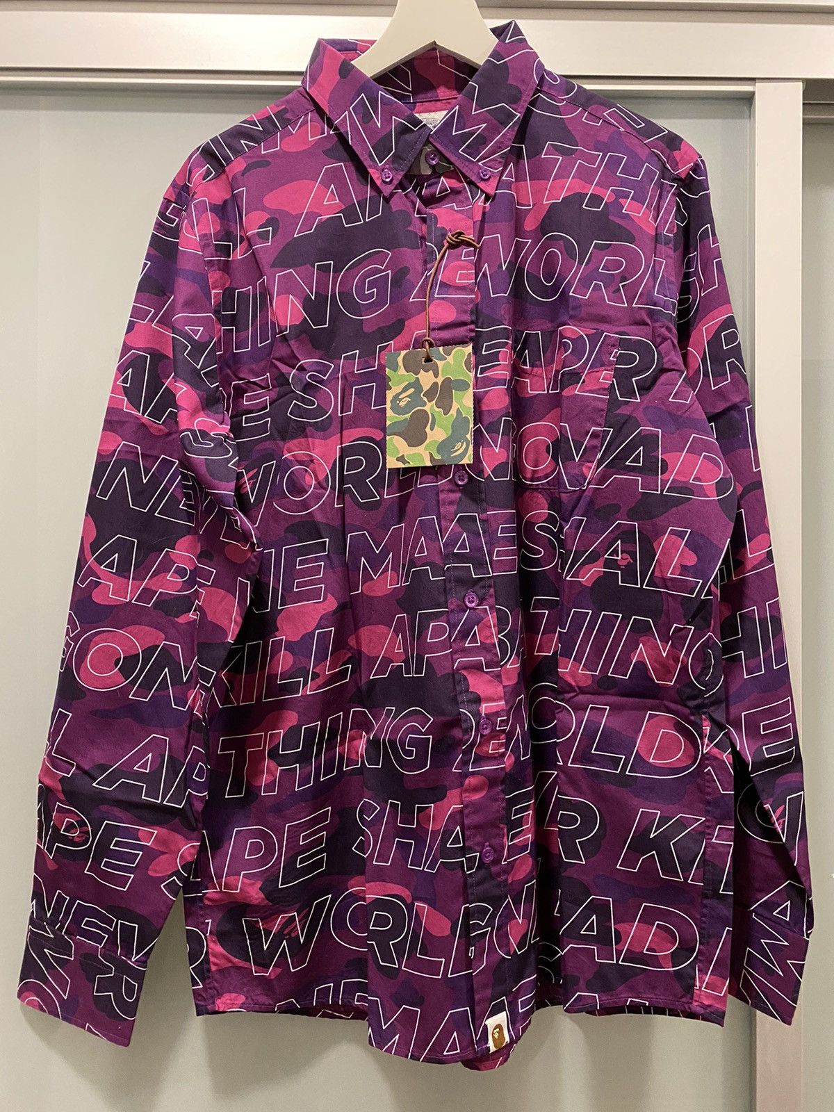 Bape Text color Camo button up shirt brand new | Grailed