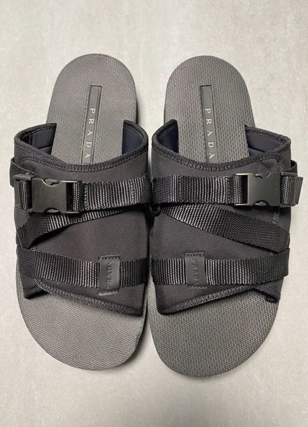Prada Prada Black Nylon Tech Slides | Grailed