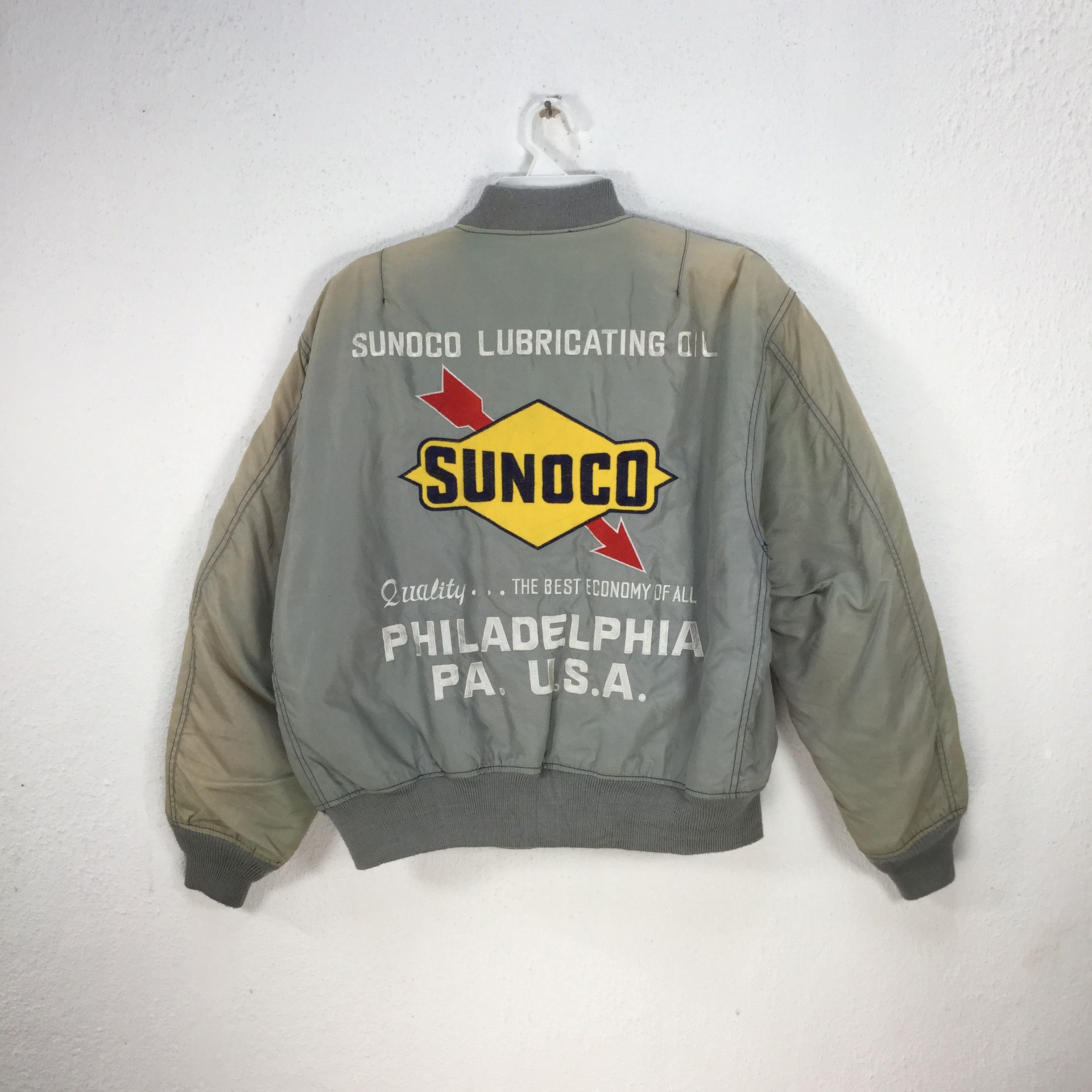 Bomber Jacket × Vintage VTG SUNOCO LUBRICANTING OIL Philadelphia Yellow ...