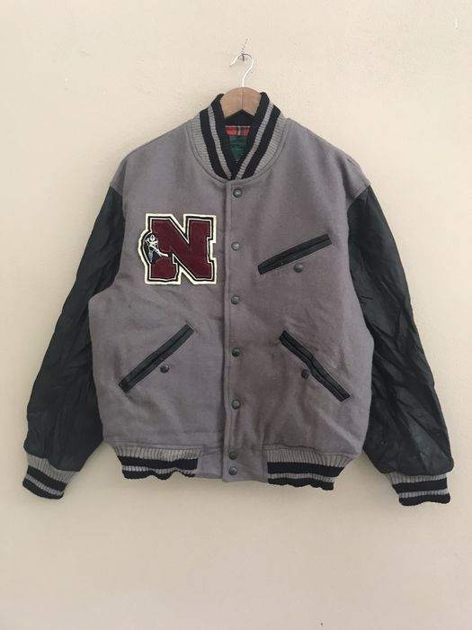 Vintage Nine Miles wool leather sleeve varsity jacket | Grailed