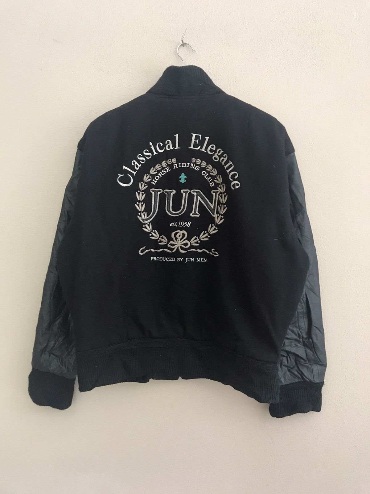 Vintage JUN Men Classical Elegance wool zipper leather sleeve jacket | Grailed