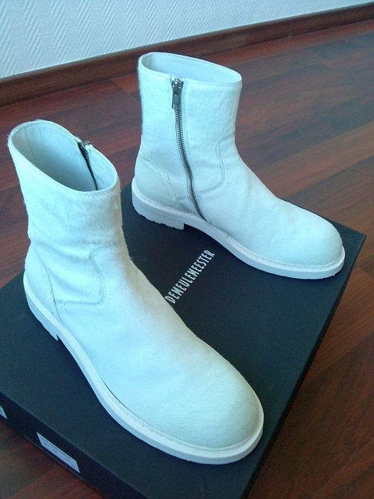 Ann Demeulemeester White Pegasus pony-skin boots | Grailed