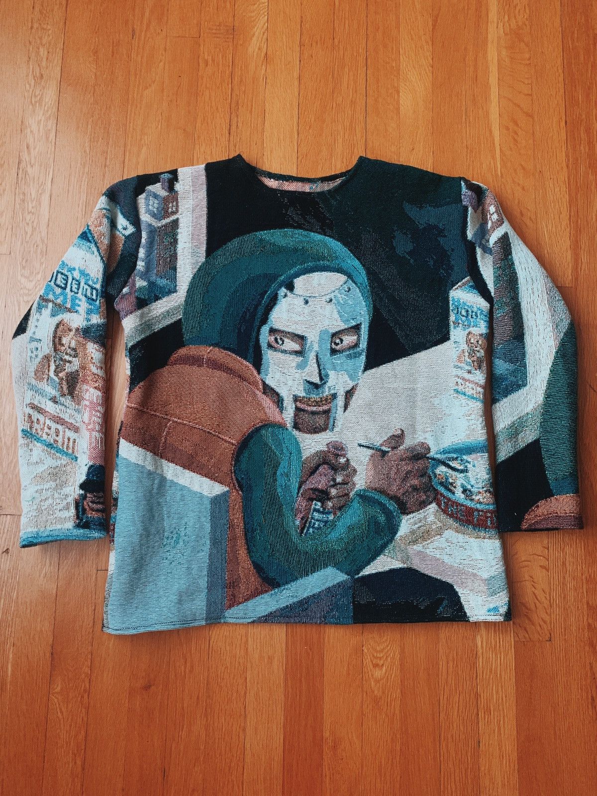 Custom × MF Doom MF DOOM Mm.. Food Custom Woven Tapestry Sweater ...