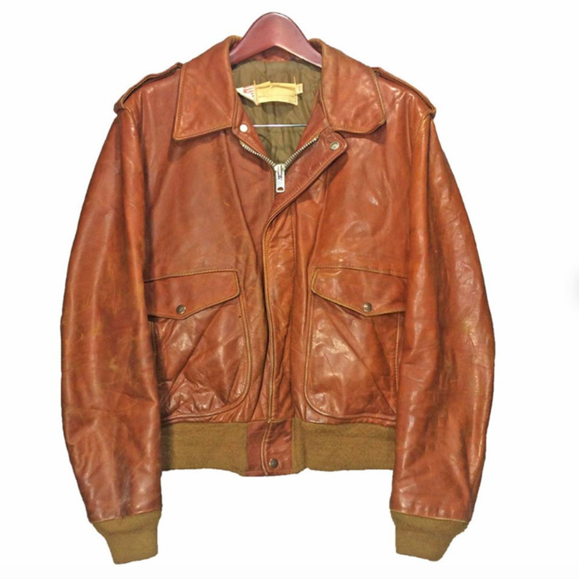 Schott SCHOTT N.Y.C. Orange Brown Leather Bomber Jacket Size 44 | Grailed