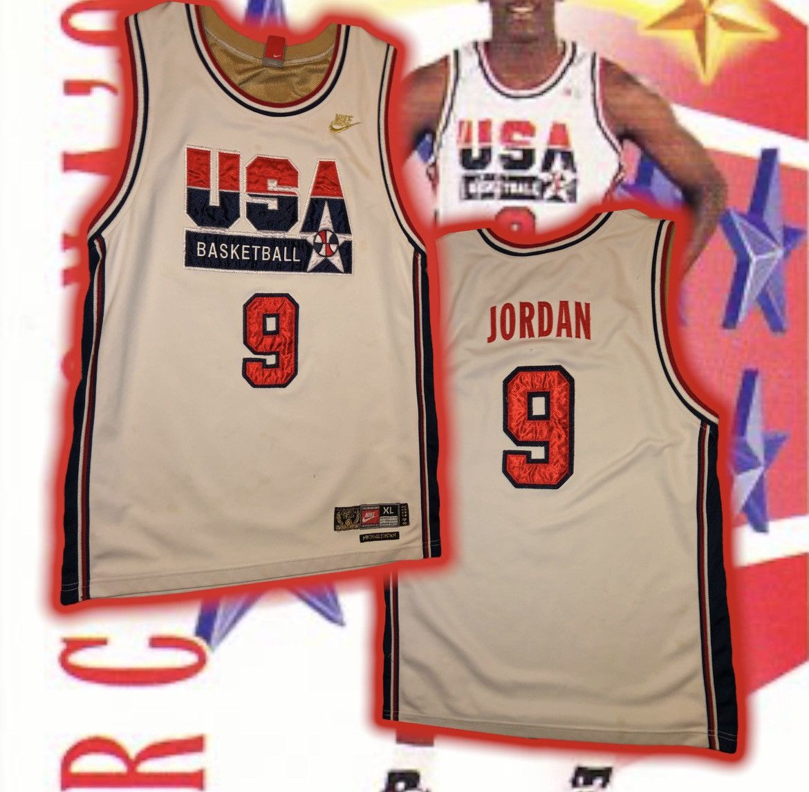 Nike × Vintage NIKE ️ Michael Jordan USA 🇺🇸 Dream Team Jersey 9 MCMXCI ...