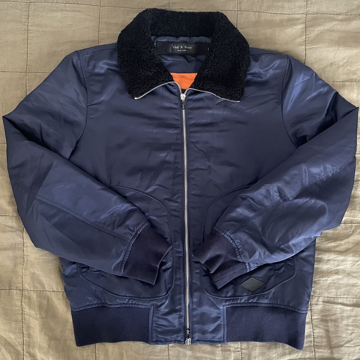 Rag & Bone Rag & Bone Bayes Navy Bomber Jacket with Sherpa Collar | Grailed