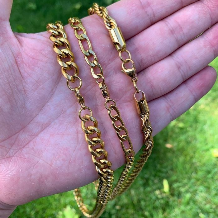 Streetwear Rope/Cuban/Figaro Chain 3 piece SET Gold | Grailed
