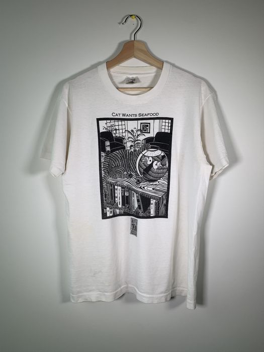 Vintage Vintage 90s Stuart Katt cat wants seafood art T Shirt | Grailed