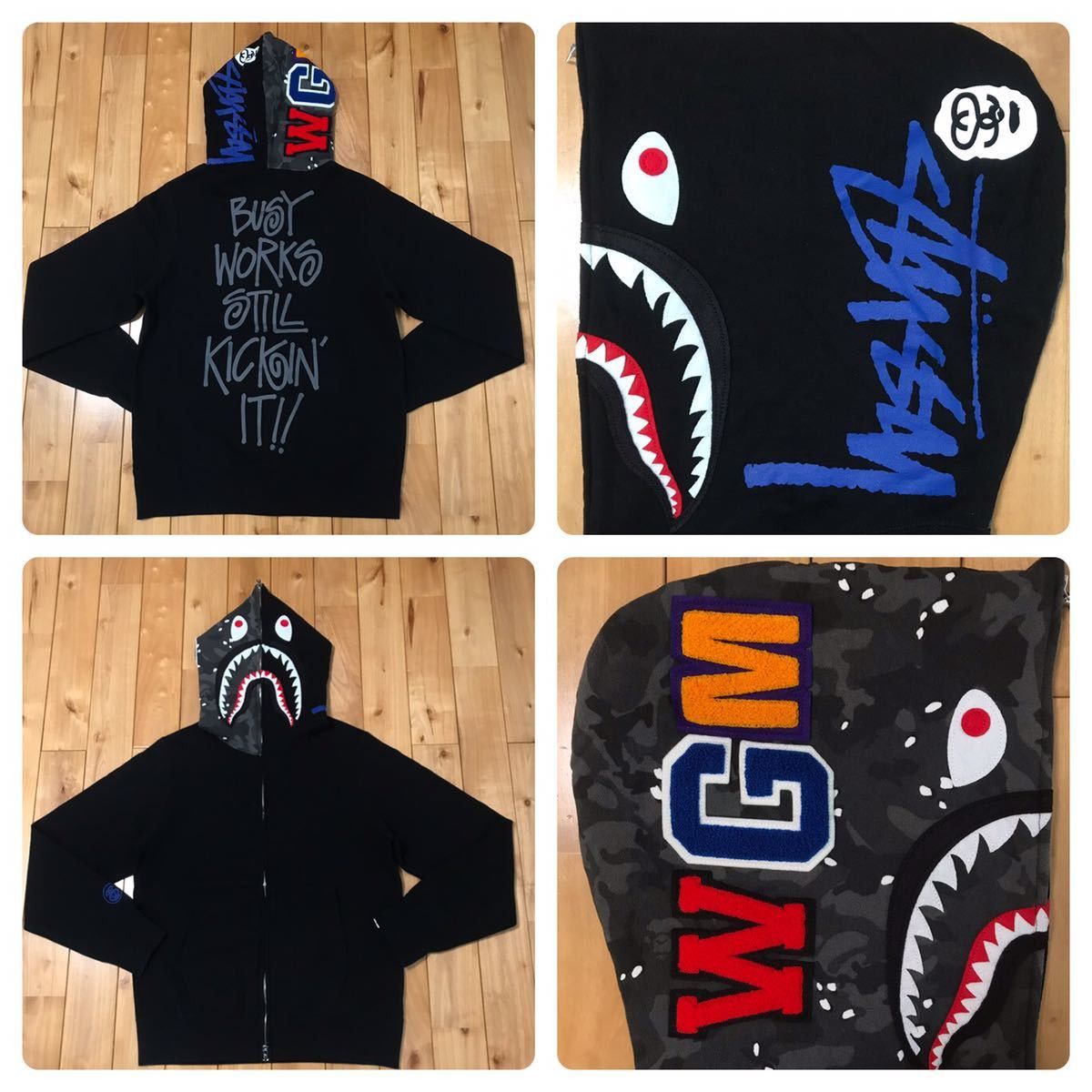 Bape × Stussy BAPE × stussy shark full zip hoodie black | Grailed
