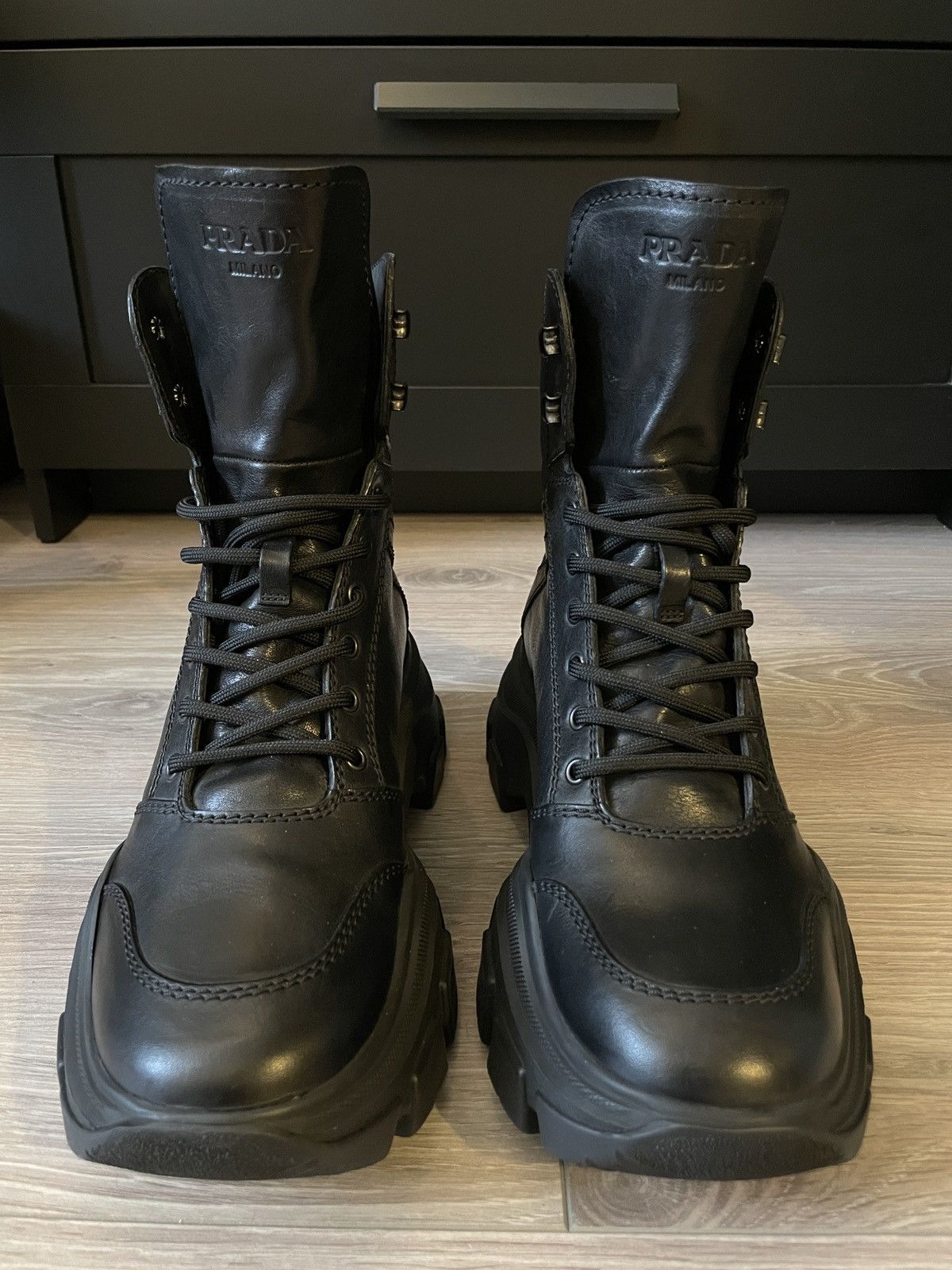 Prada Prada Leather Chunky Sole Combat Boots | Grailed