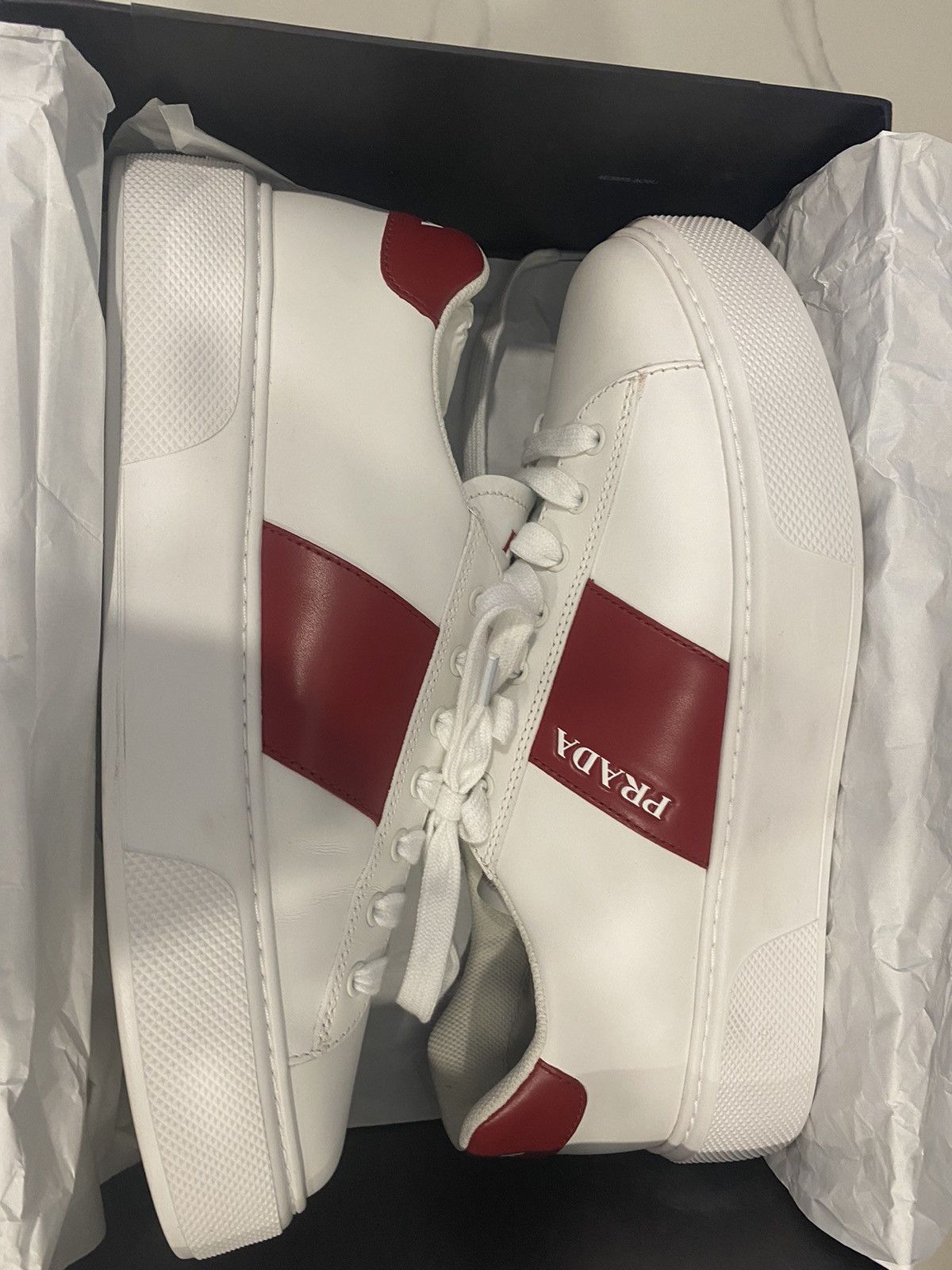 Prada Prada Logo Platform Red Stripe Sneakers | Grailed
