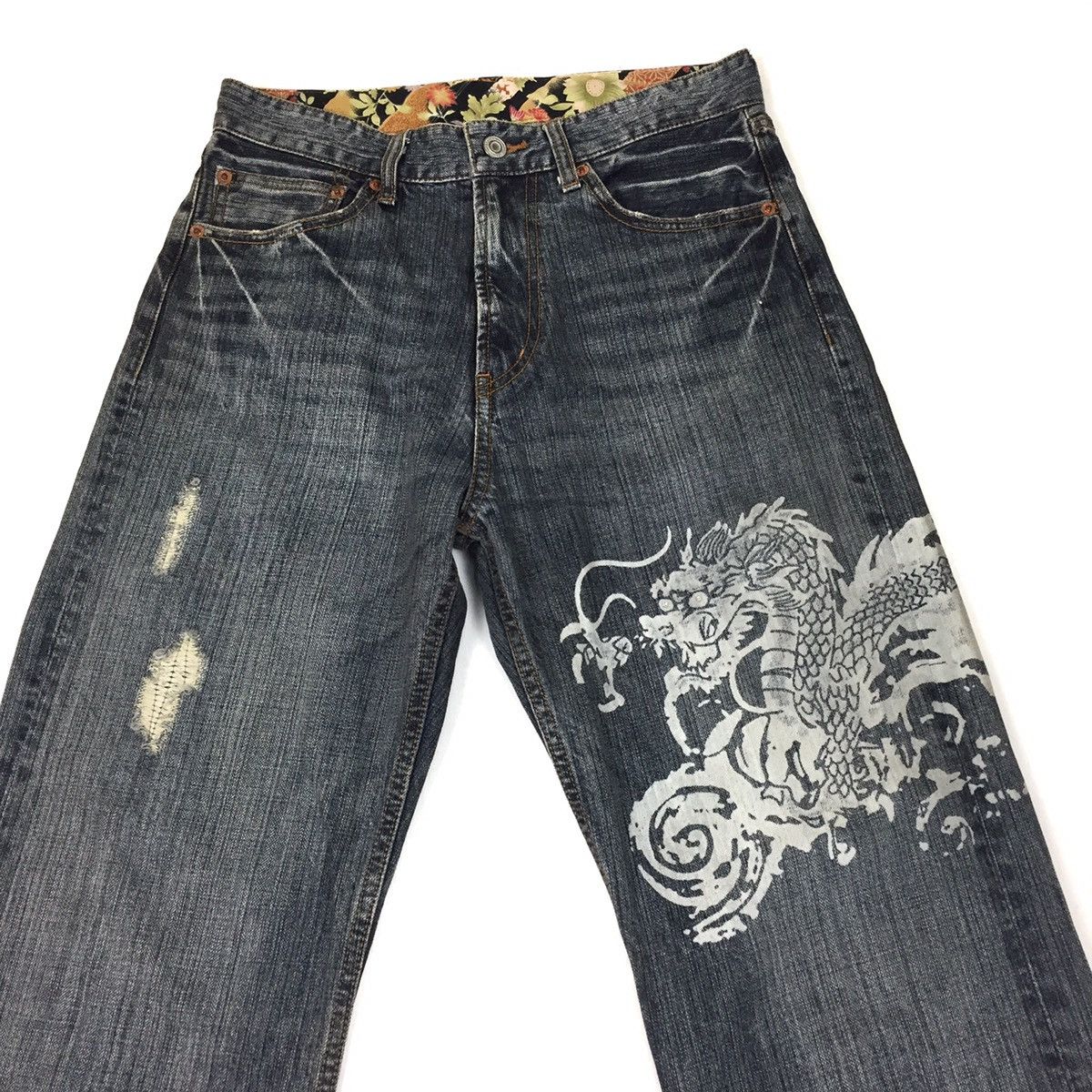 Japanese Brand × Streetwear Vintage Rare Dragon Design Jeans Like Evisu ...