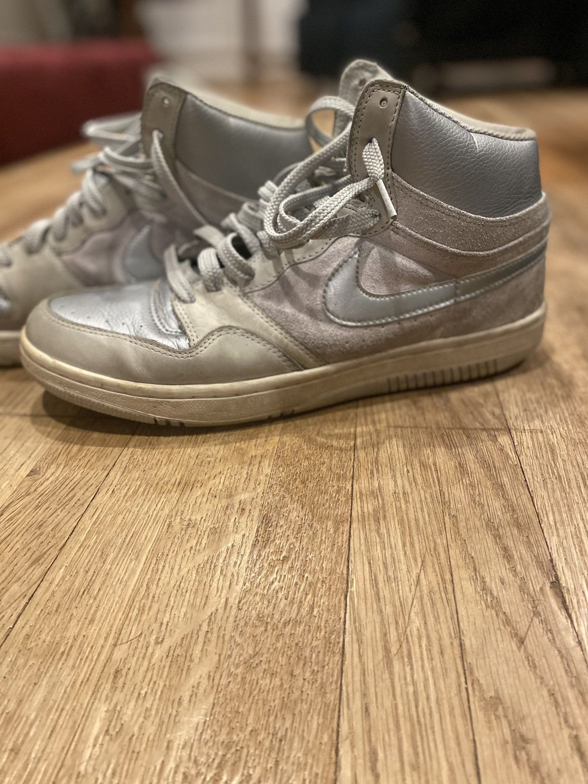 Nike High top silver Nike dunks | Grailed