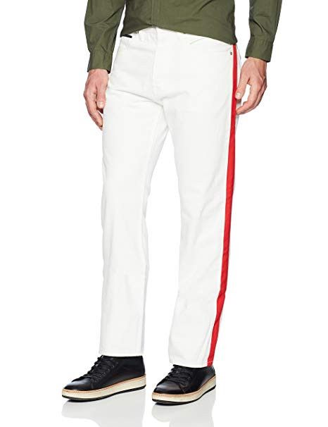 Calvin Klein White jeans with red stripe | Grailed