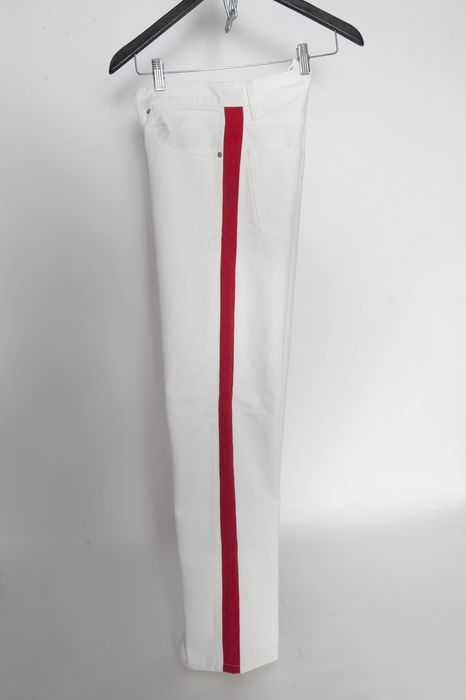Calvin Klein White jeans with red stripe | Grailed