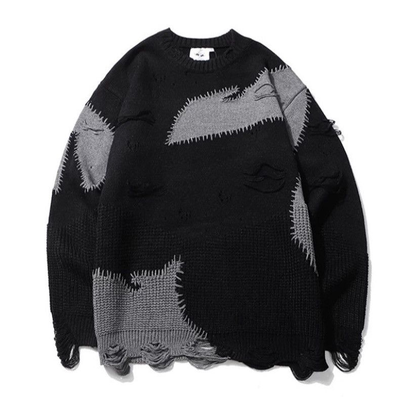 Vintage Torn knit sweater oversize | Grailed