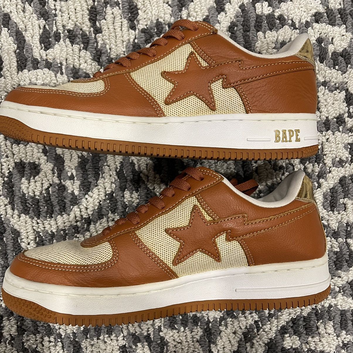 Bape OG Bape Bapesta Leather Mesh Tan Orange | Grailed