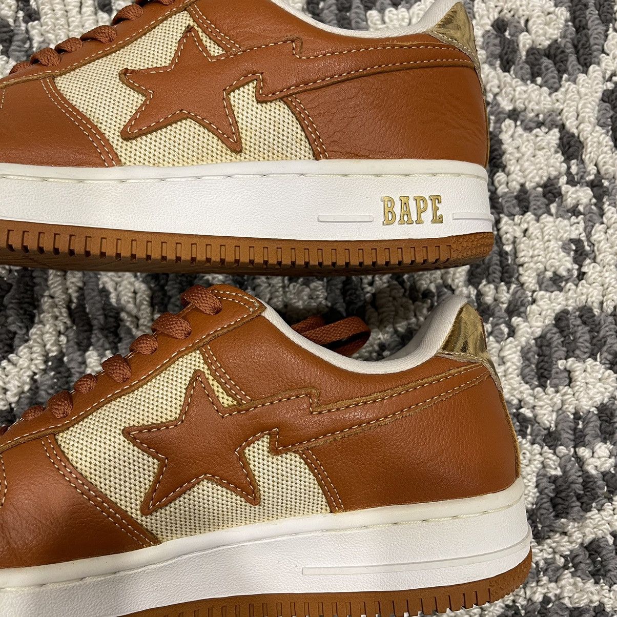 Bape OG Bape Bapesta Leather Mesh Tan Orange | Grailed