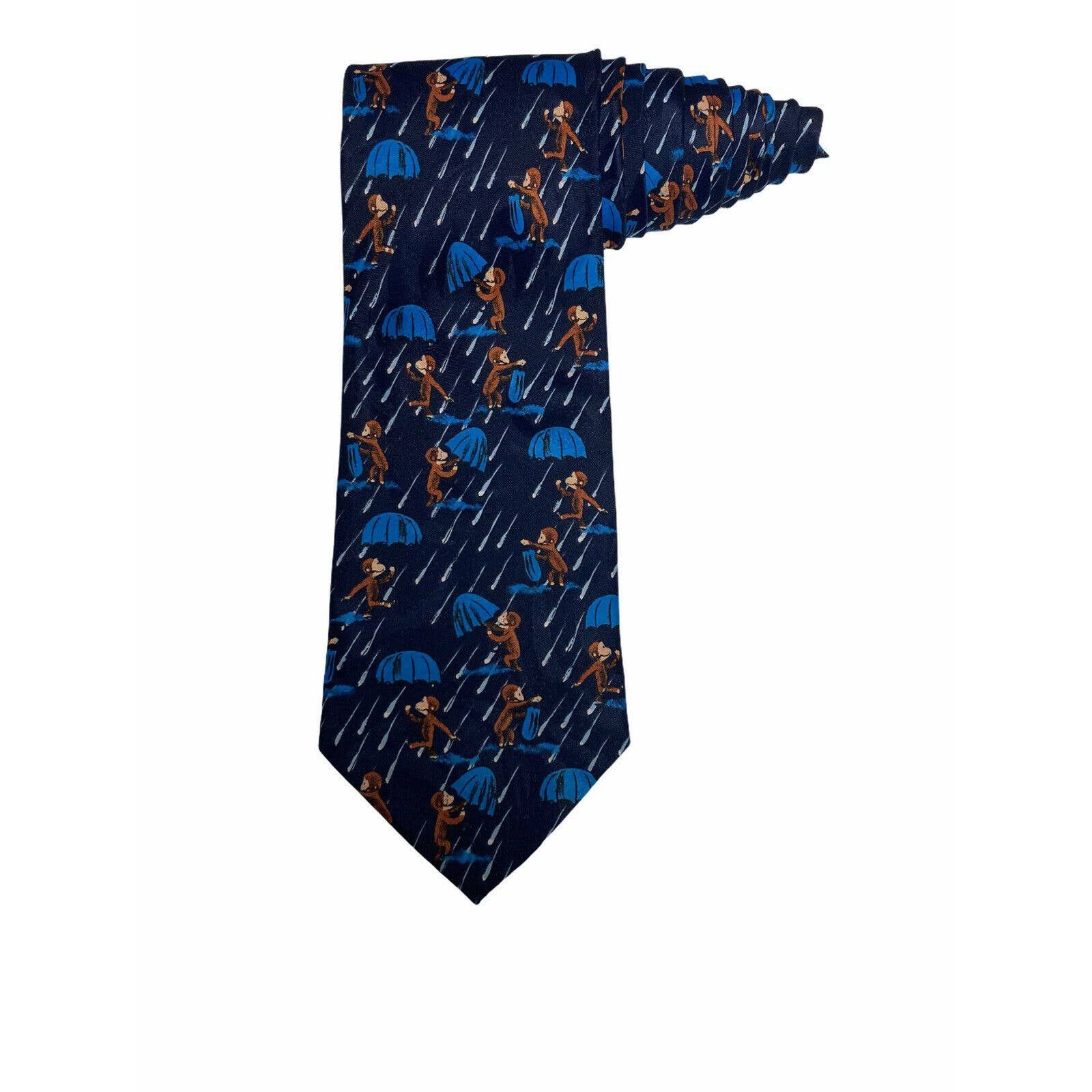 Vintage Curious George Umbrella Rain Cartoon Vintage Novelty Necktie ...