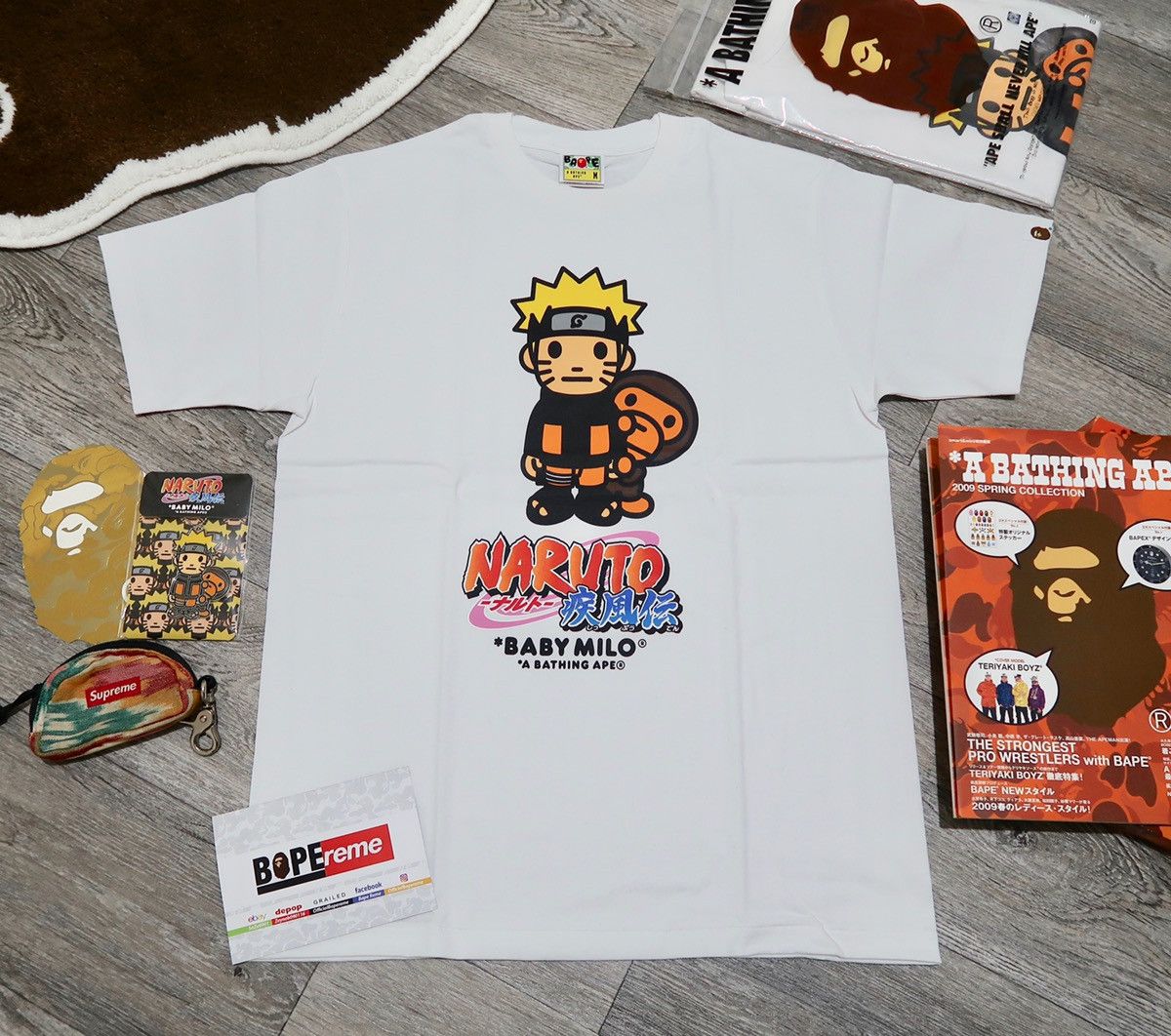 Bape A BATHING APE BAPE NARUTO BABY MILO TEE T SHIRT WHITE SHARK | Grailed
