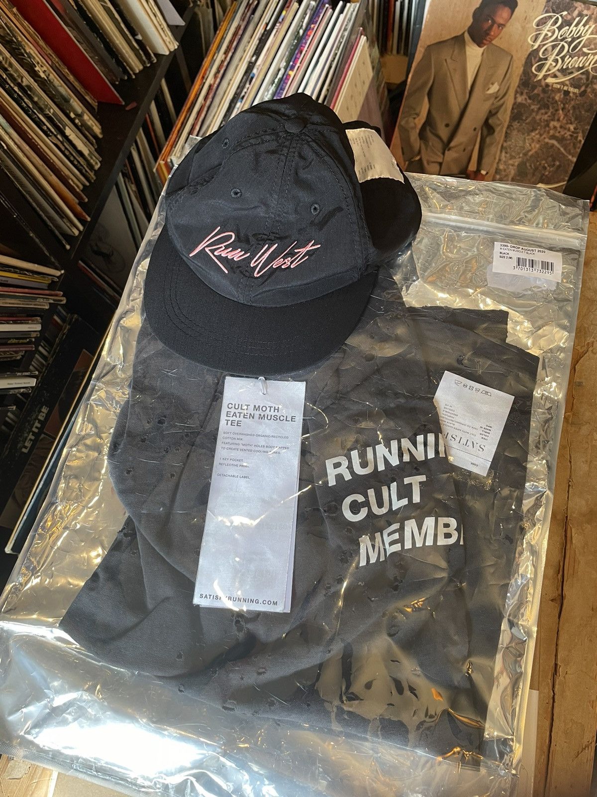Satisfy Running Cult Member Moth Eaten Muscle Tee and Run West Hat ...