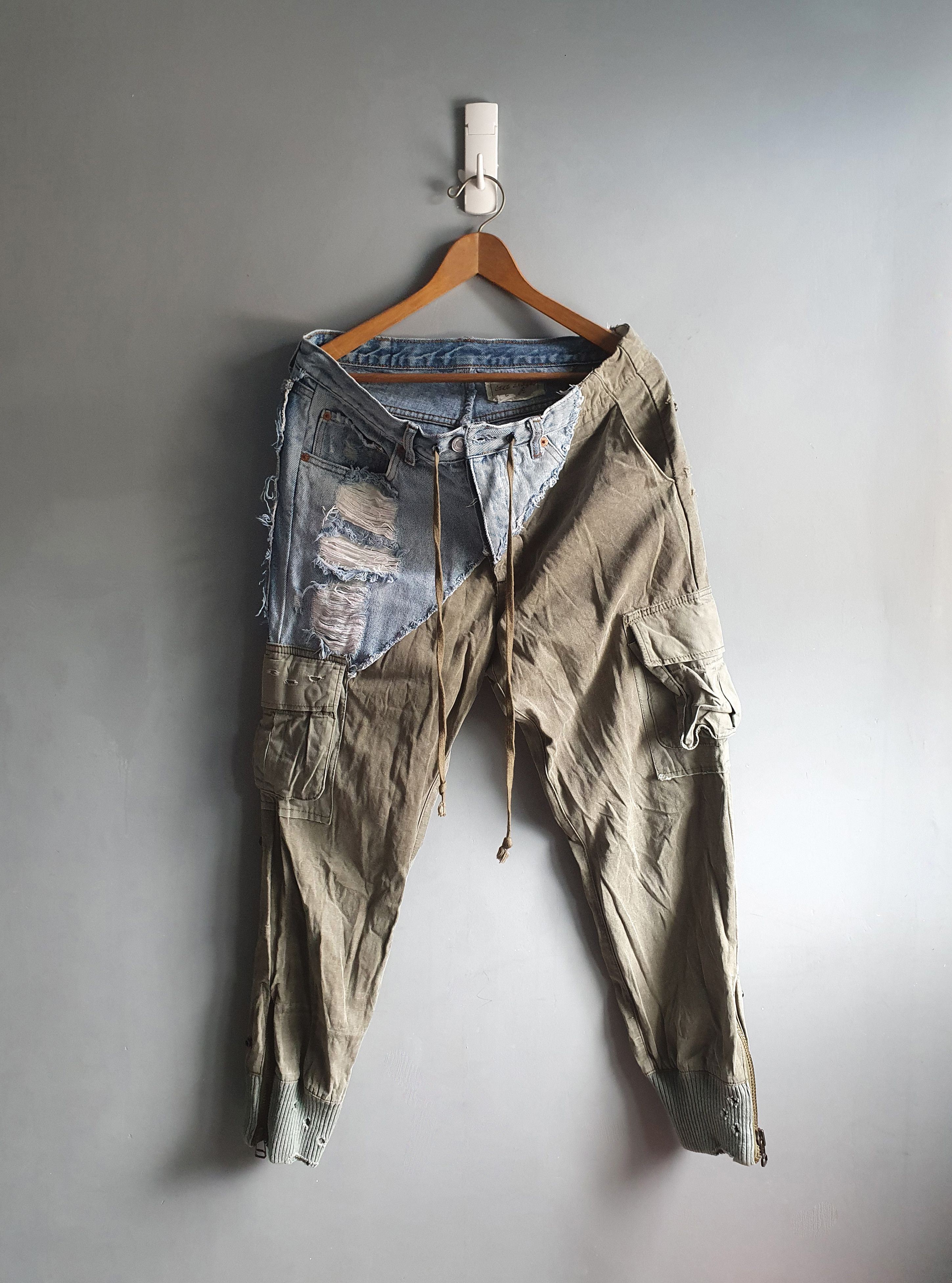 Greg Lauren Greg Lauren 50/50 Vintage Denim Army Tent Slim Cargo Pants ...