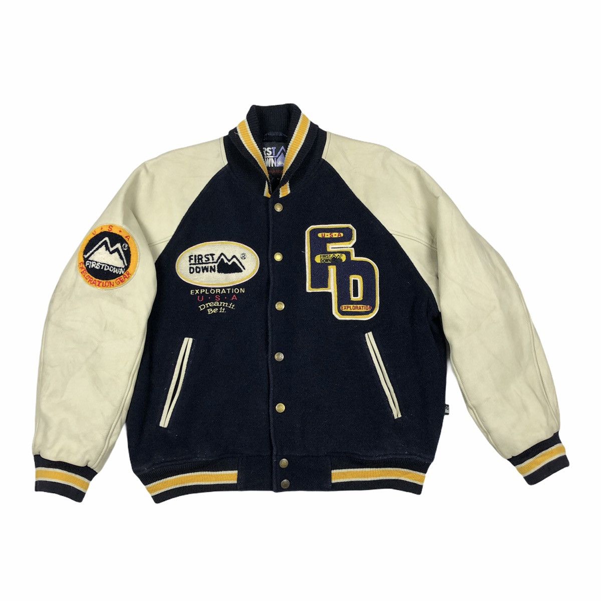 Vintage Vintage FirstDown Usa Big Logo Sleeve Leather Varsity Jacket | Grailed