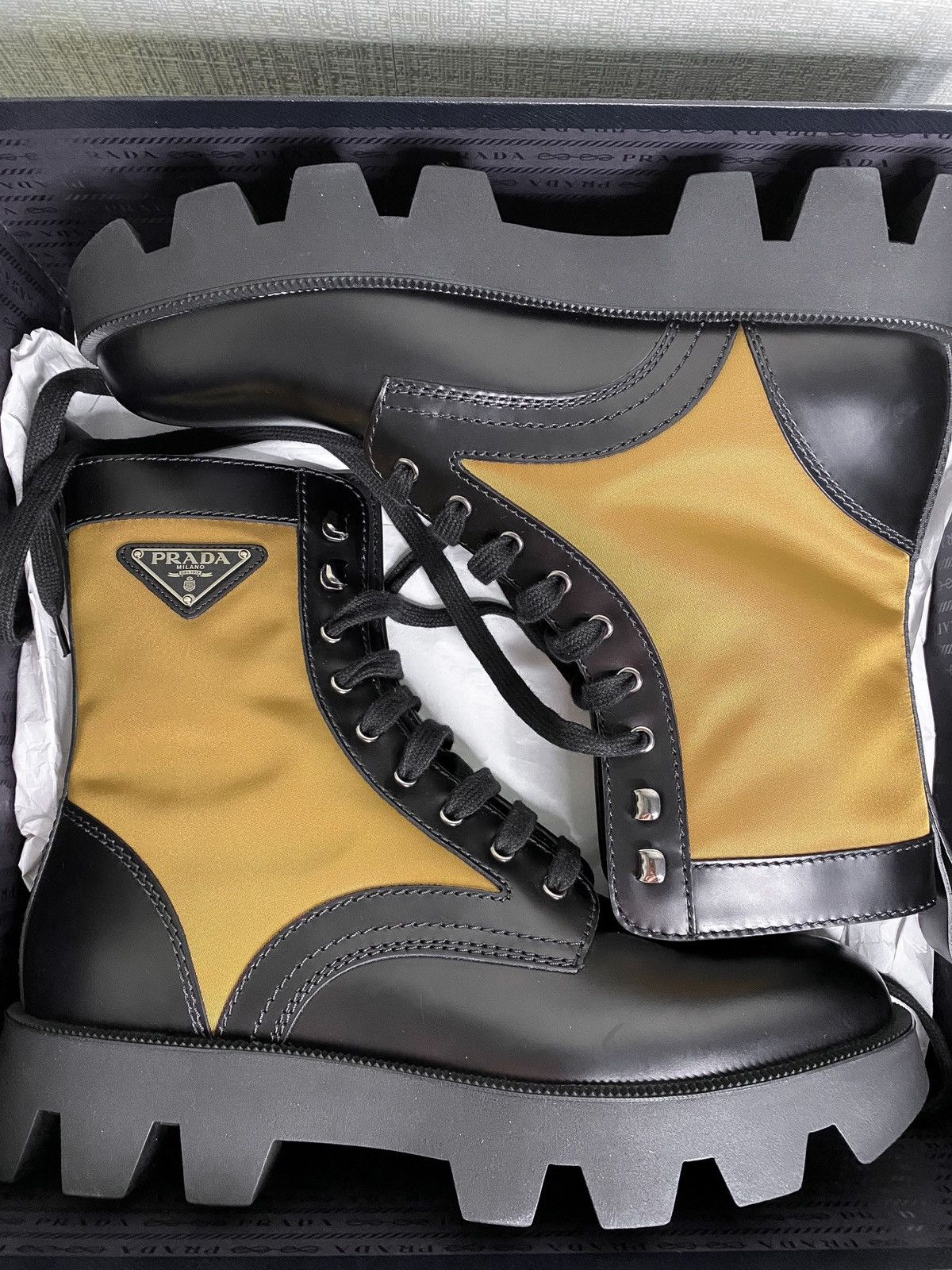 Prada NEW Prada Rocksand SS20 Combat Leather Boots | Grailed
