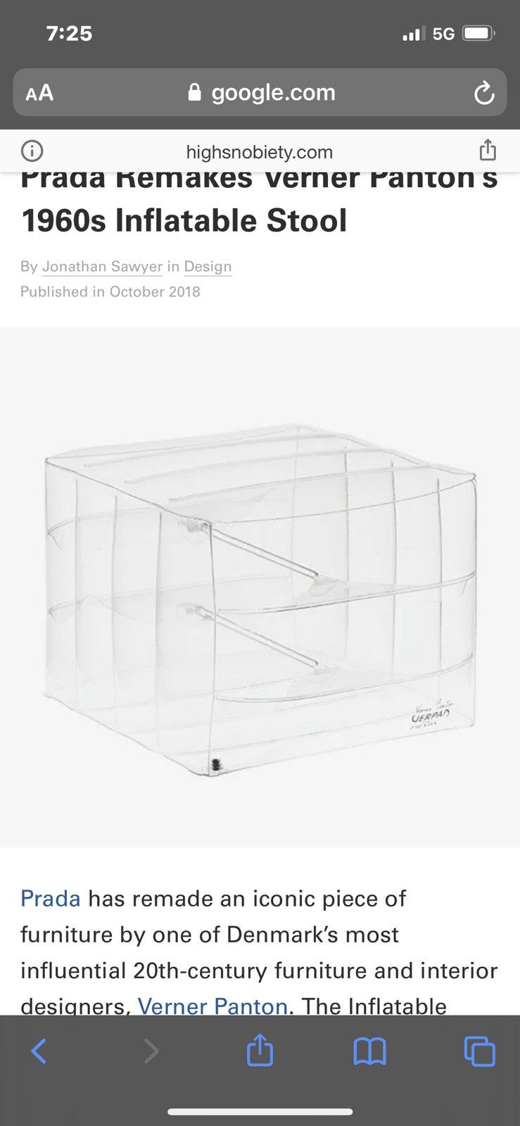 Prada Verpan for Prada Inflatable Stool 2019 FASHION SHOW | Grailed