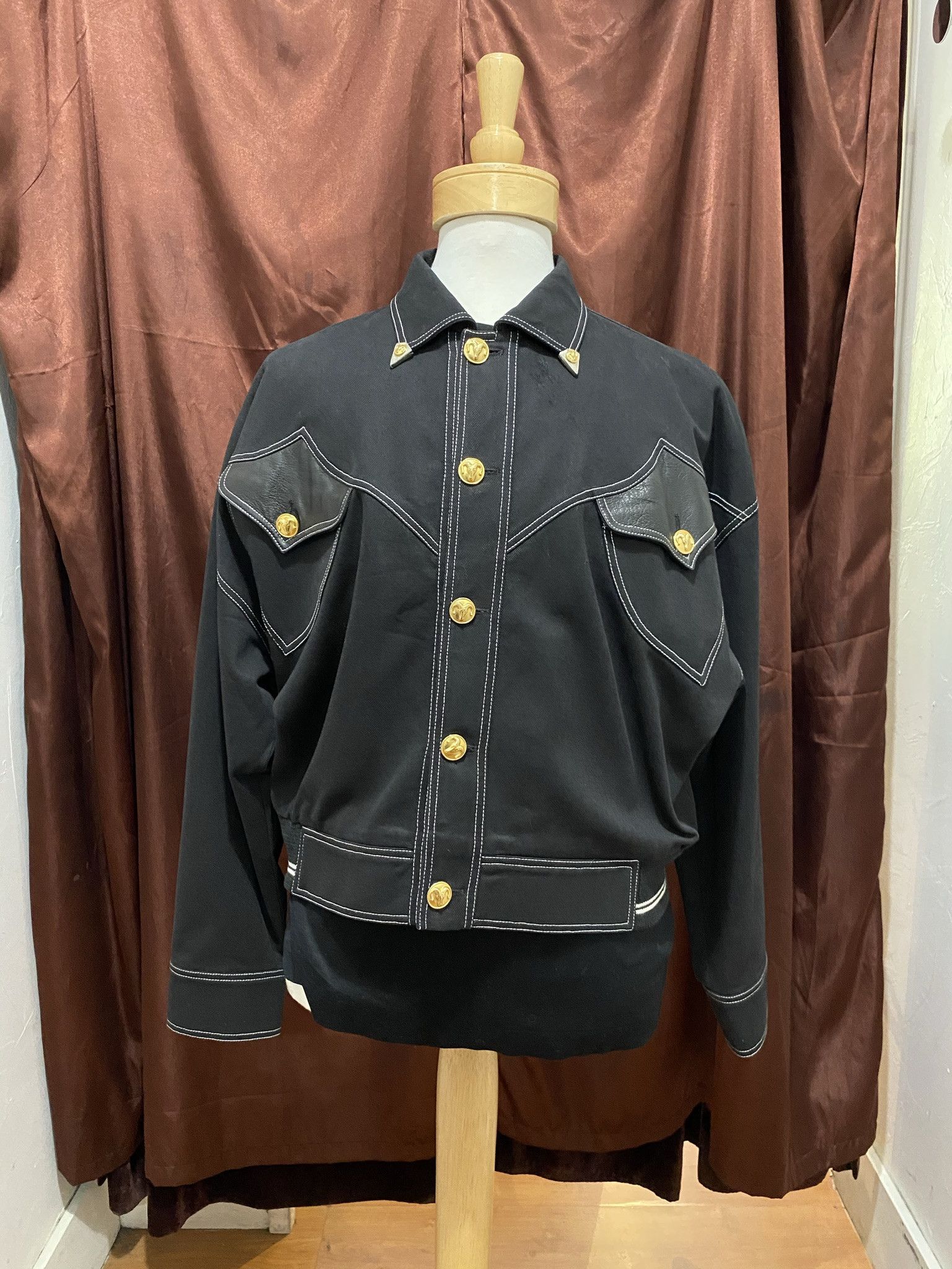 Versace 90s Gianni Versace Istante Gold Buttoned Black Denim Jacket ...