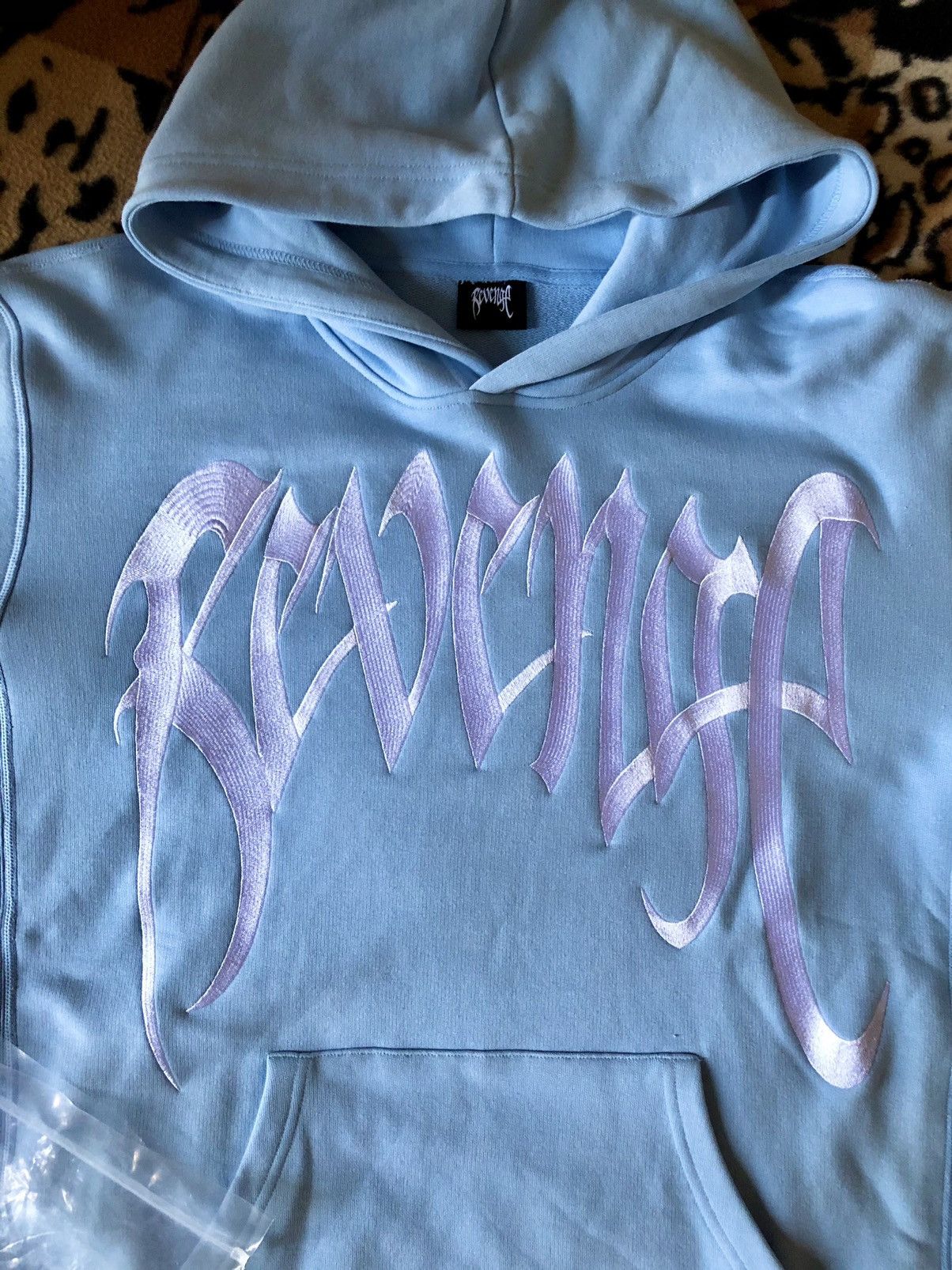 Revenge Revenge baby blue / white embroidered french terry hoodie | Grailed