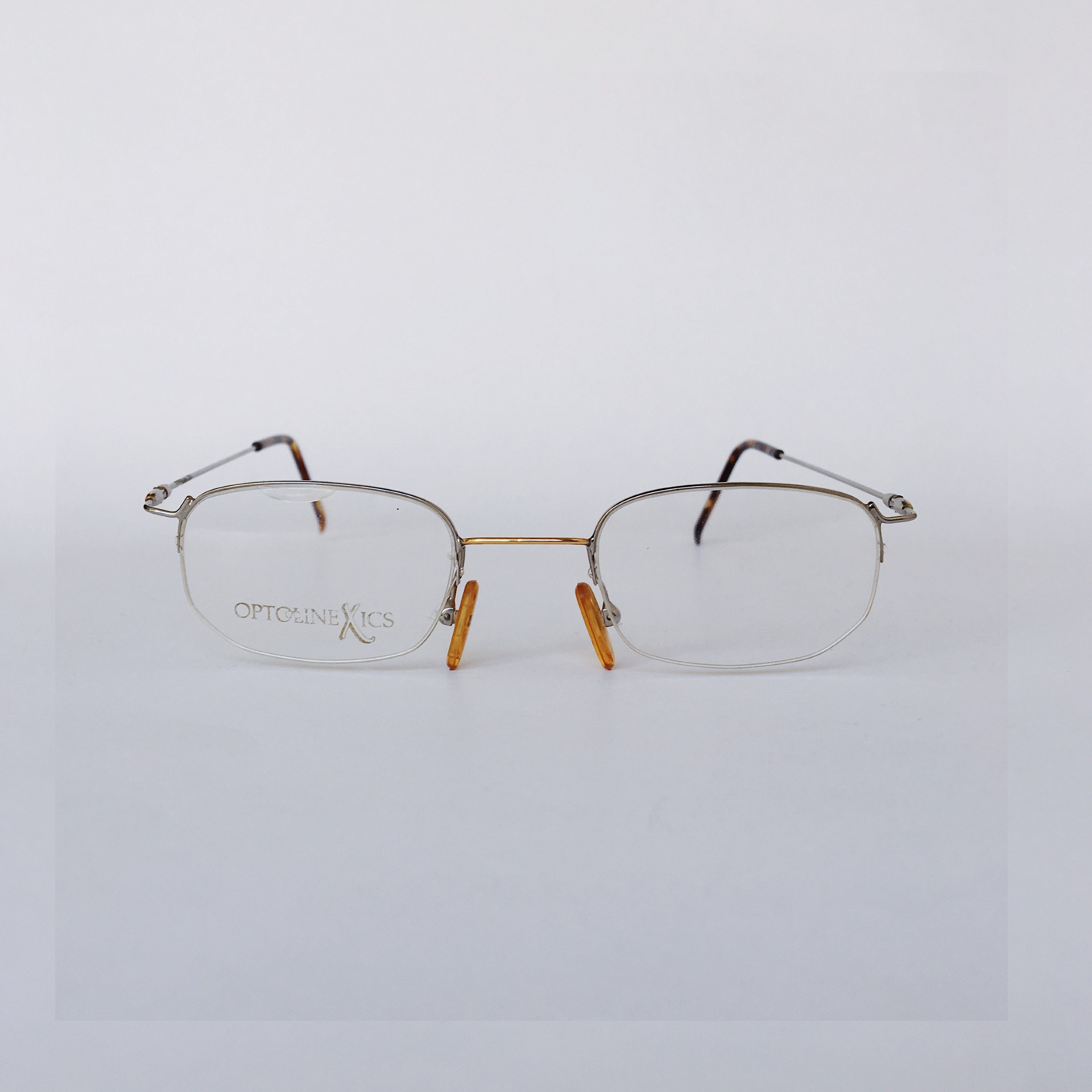 Vintage OPTOLINE Vintage Square Eyeglasses Half Rimmed Silver Gold ...