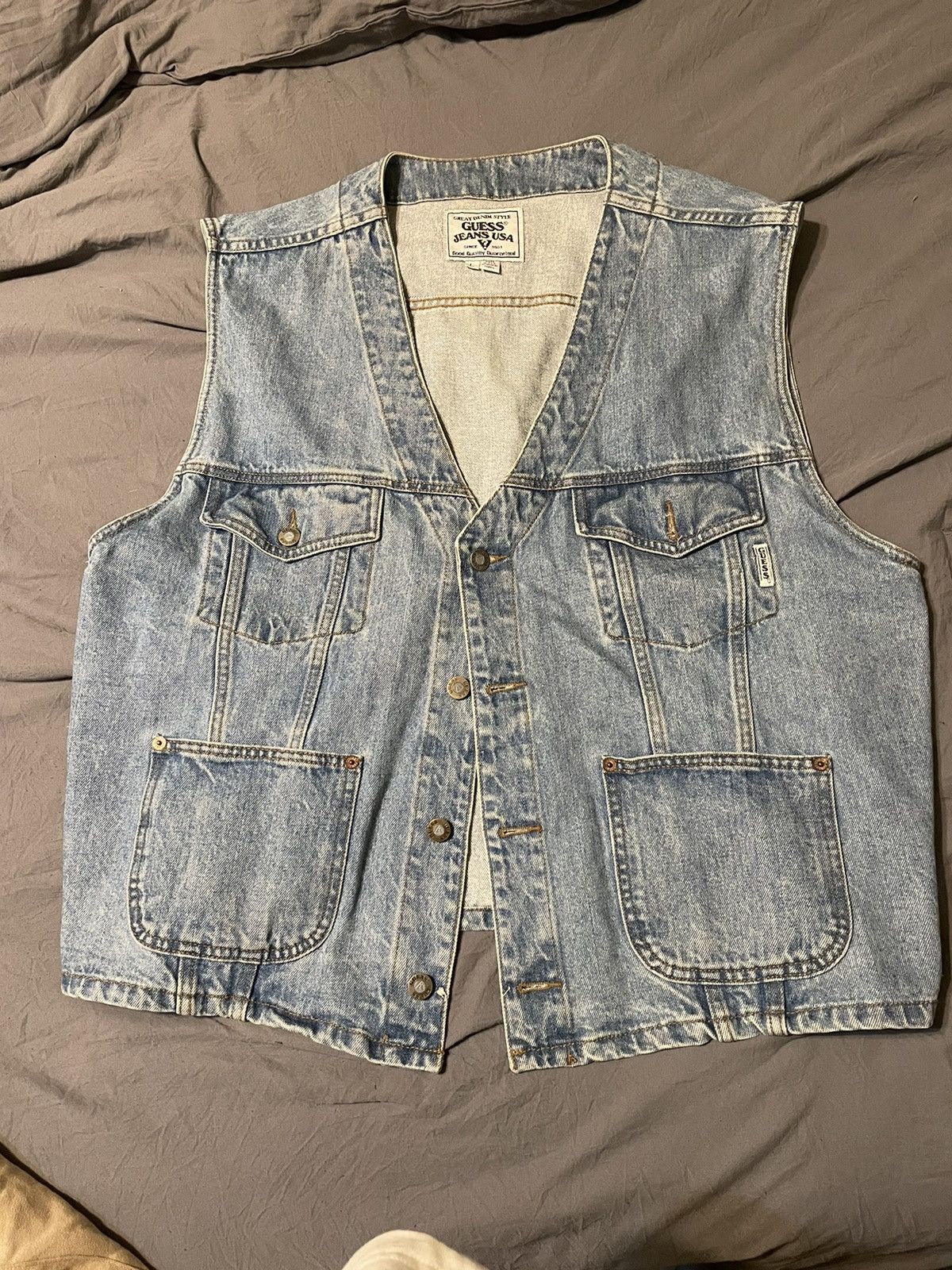 Guess × Made In Usa × Vintage 90’s Guess jeans USA jean jacket vest ...