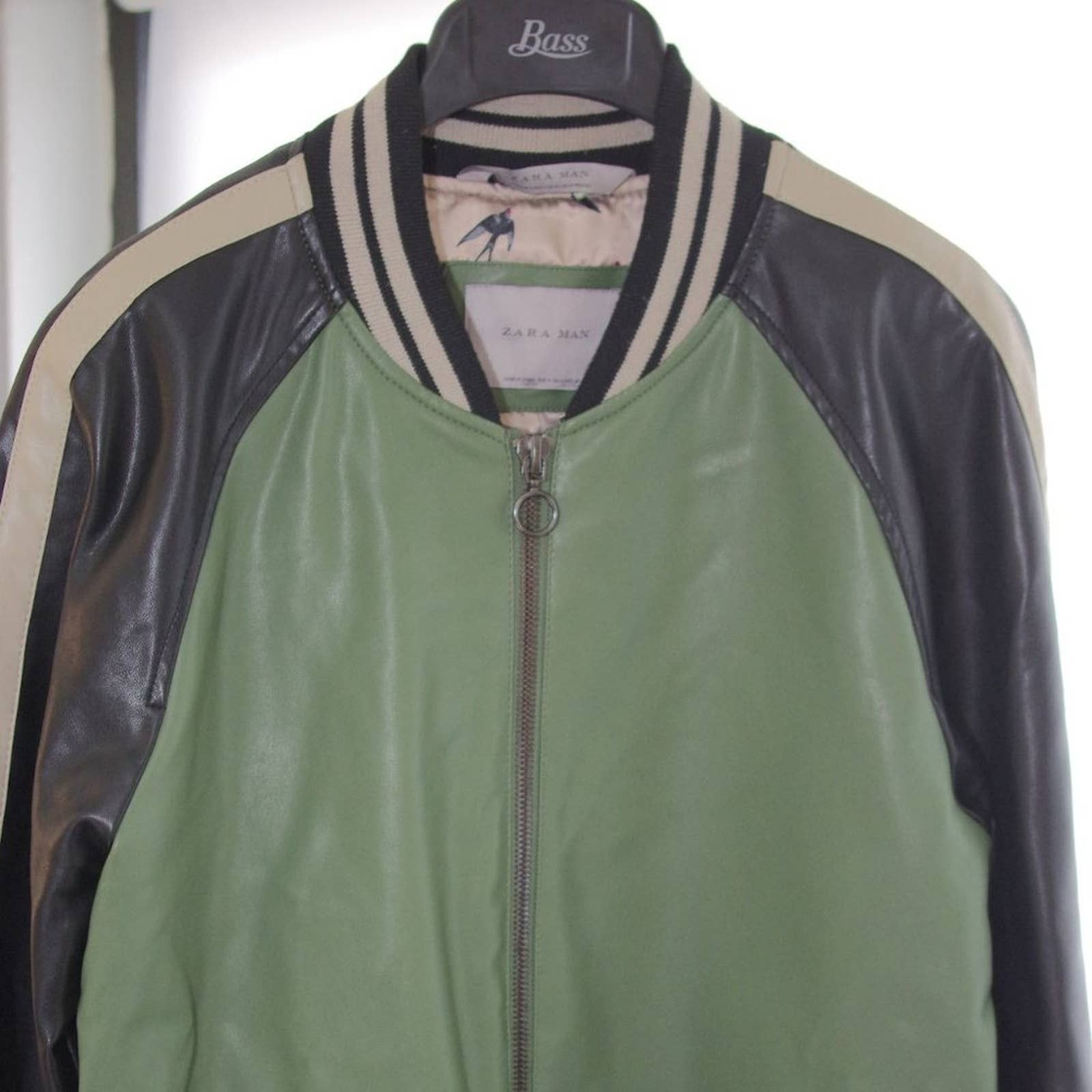 Zara Zara Cafe Racer Green Leather Bomber Jacket - M | Grailed