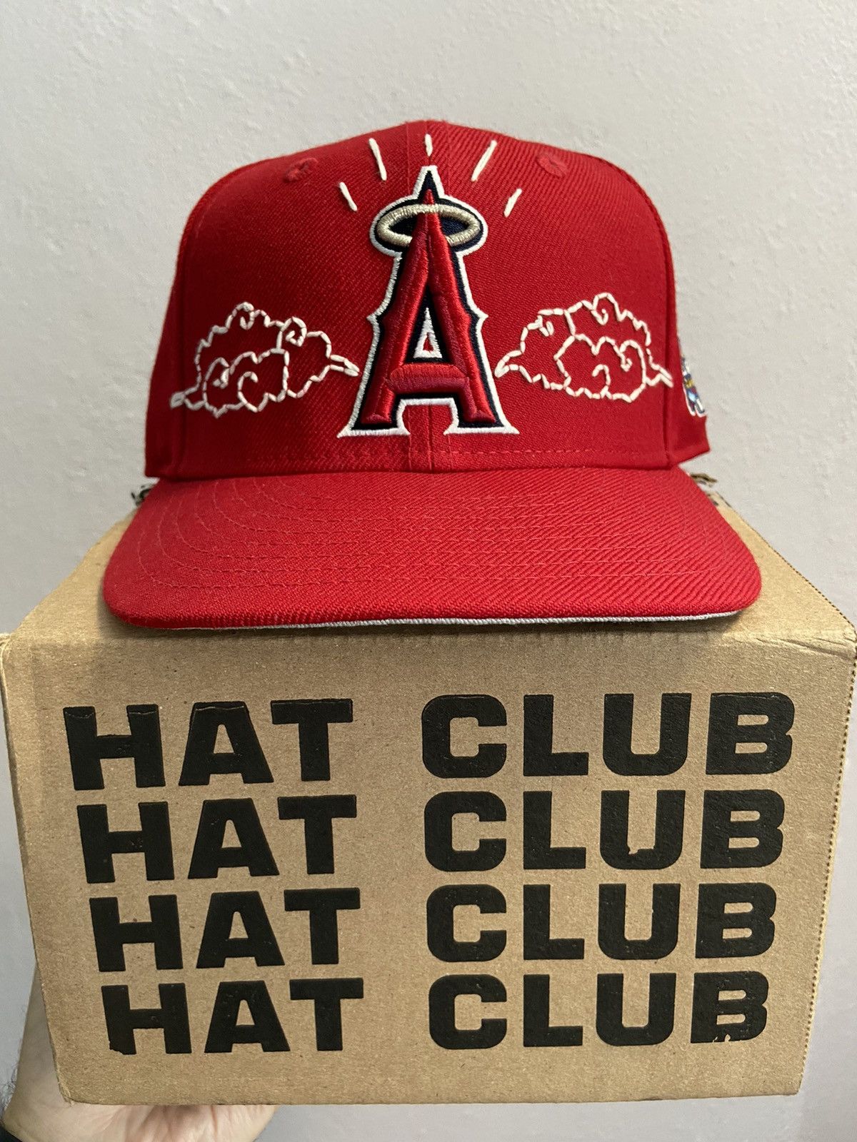 Custom Anaheim Angels Fitted Hat Grey Brim UV “Head in the clouds ...