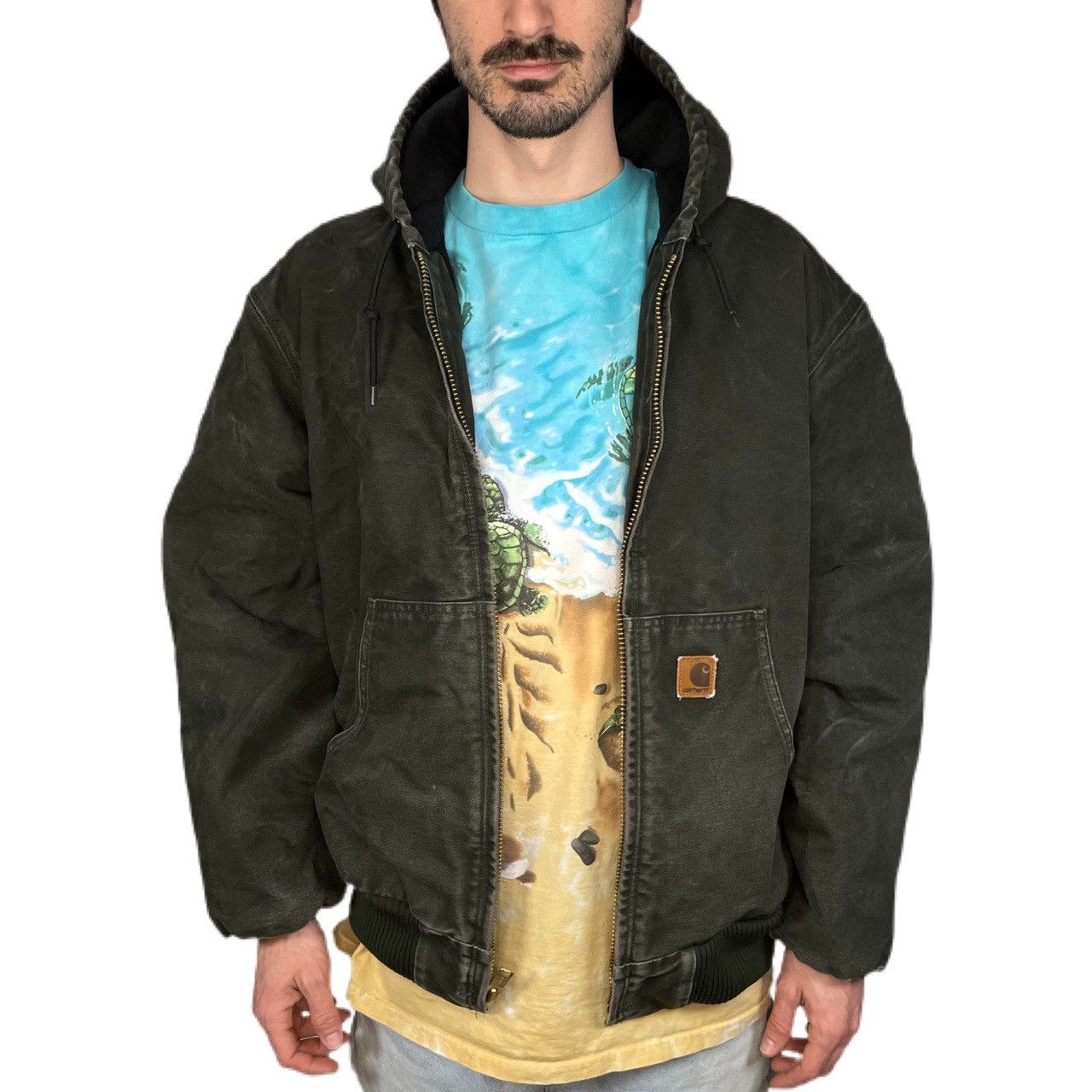 Carhartt × Vintage Carhartt J130 moss green earth tone work wear jacket ...