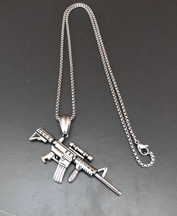 Vintage Stainless Steel M16 Gun chain Necklace 20" | Grailed