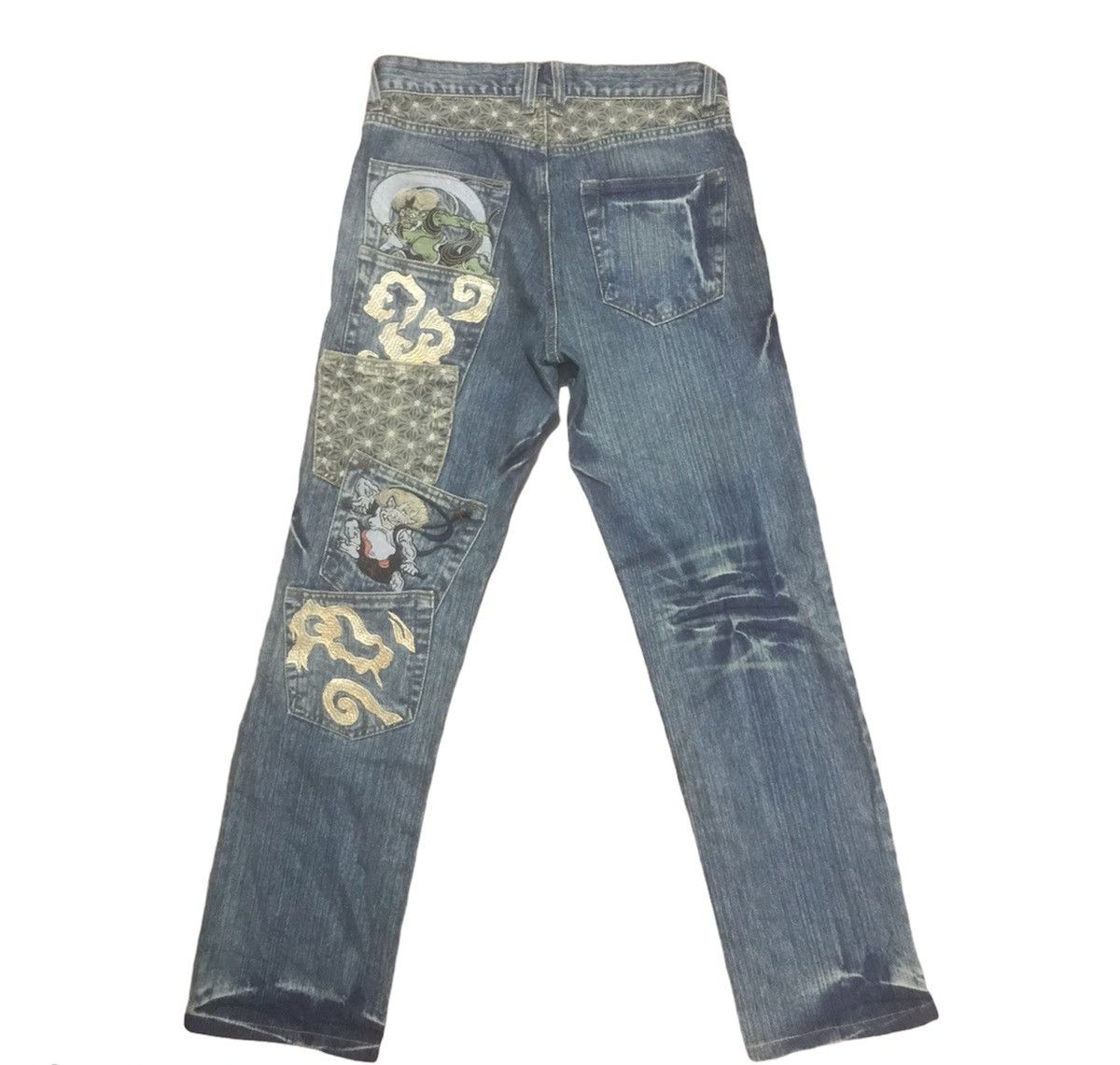Vintage Vintage Japanese Multi Patch Pocket Demon God Jeans | Grailed