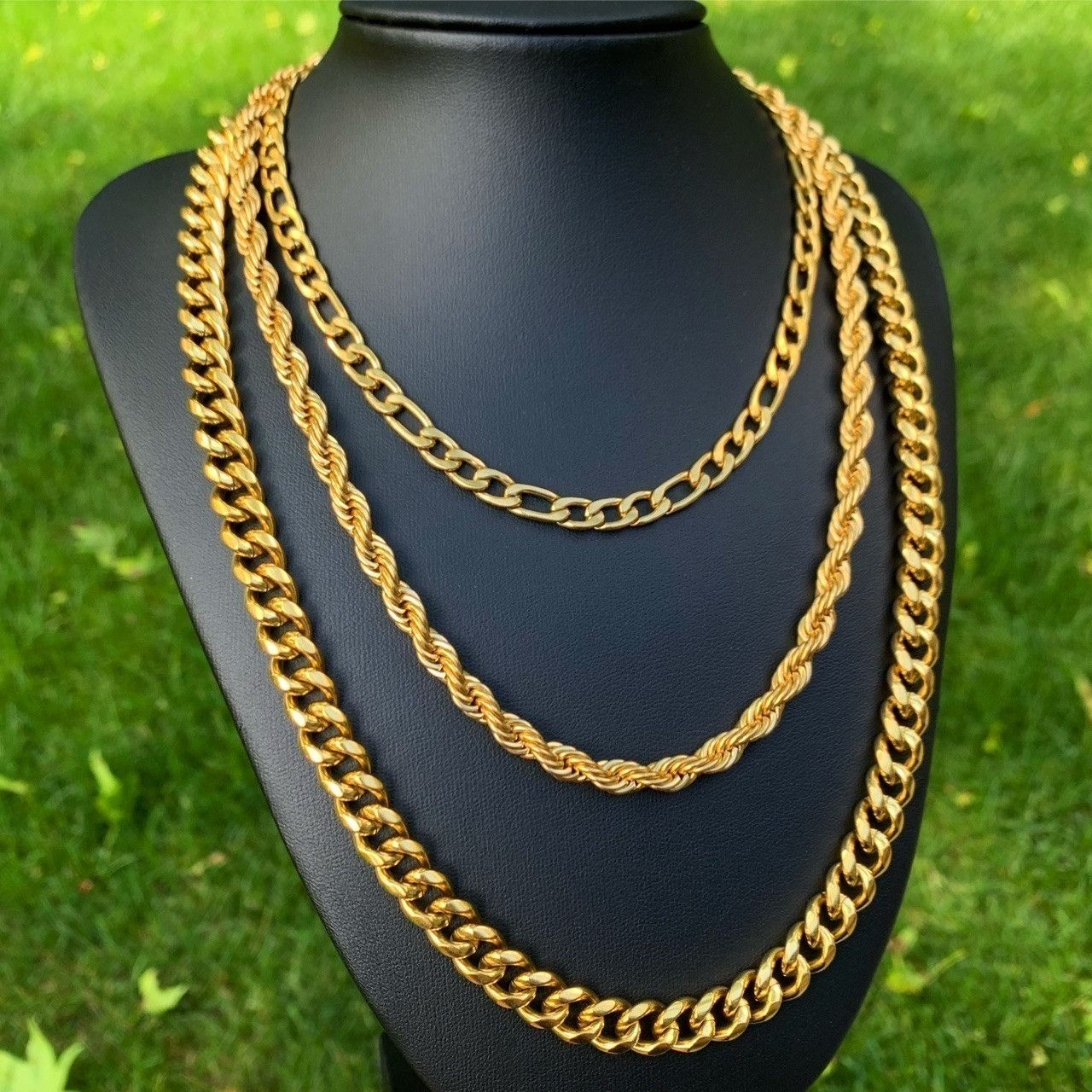 Streetwear Rope/Cuban/Figaro Chain 3 piece SET Gold | Grailed