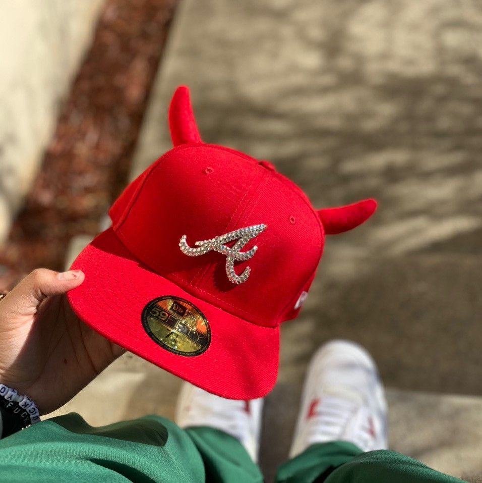 Custom × New Era Iced Out Devil Horn Fitted Hat | Grailed