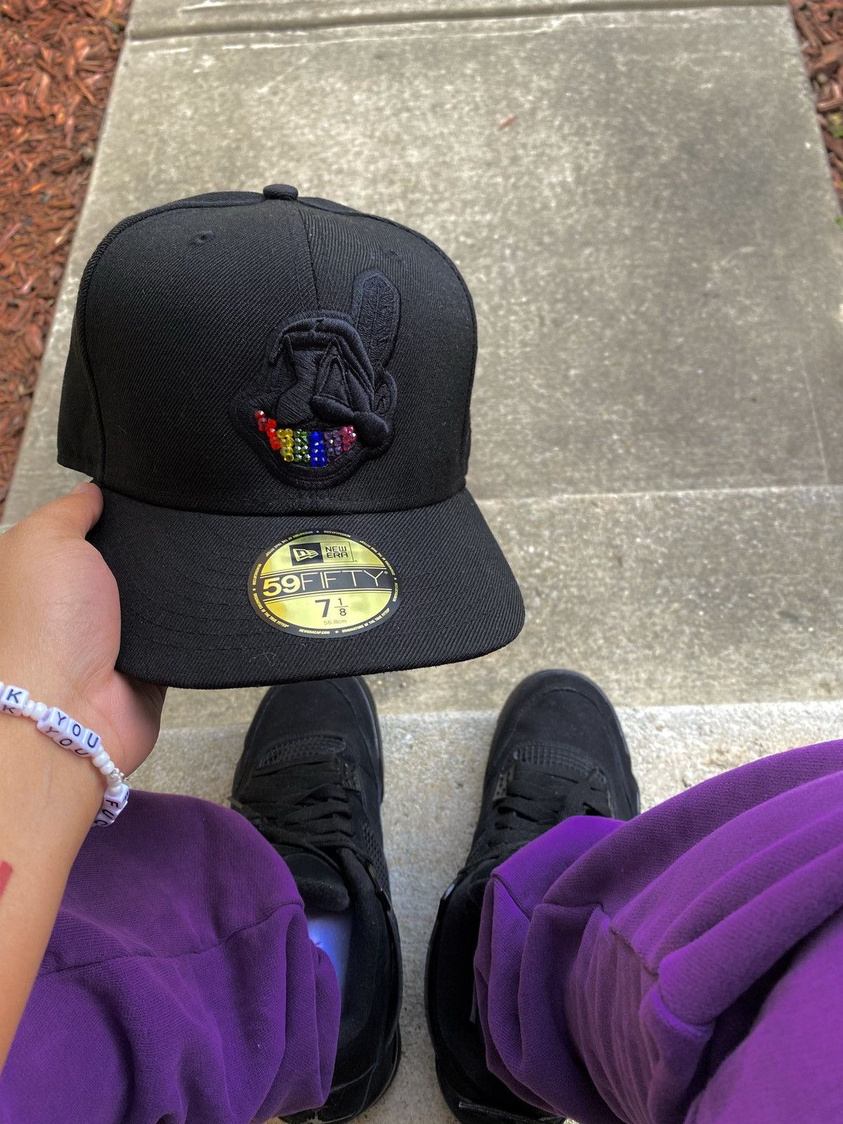 Custom Custom Iced Out Rainbow Grill on Indians Fitted Hat | Grailed