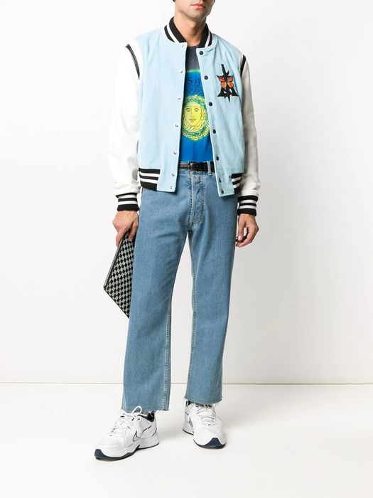 Amiri Corduroy/Leathr Varsity Jacket in Light Blue / Natural | Grailed