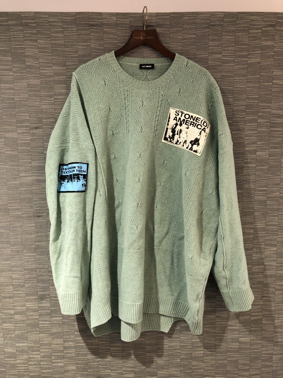 Raf Simons Oversized Raf Simons Merino Knit Sweater with Patches | Grailed