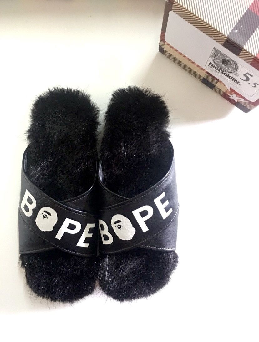 Bape Rare BAPE Black Fur Slides | Grailed