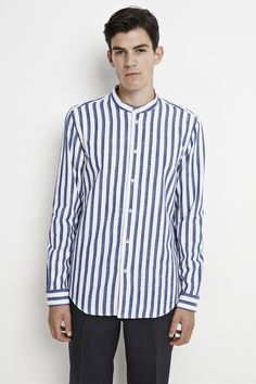 Samsoe & Samsoe Collarless shirt striped | Grailed
