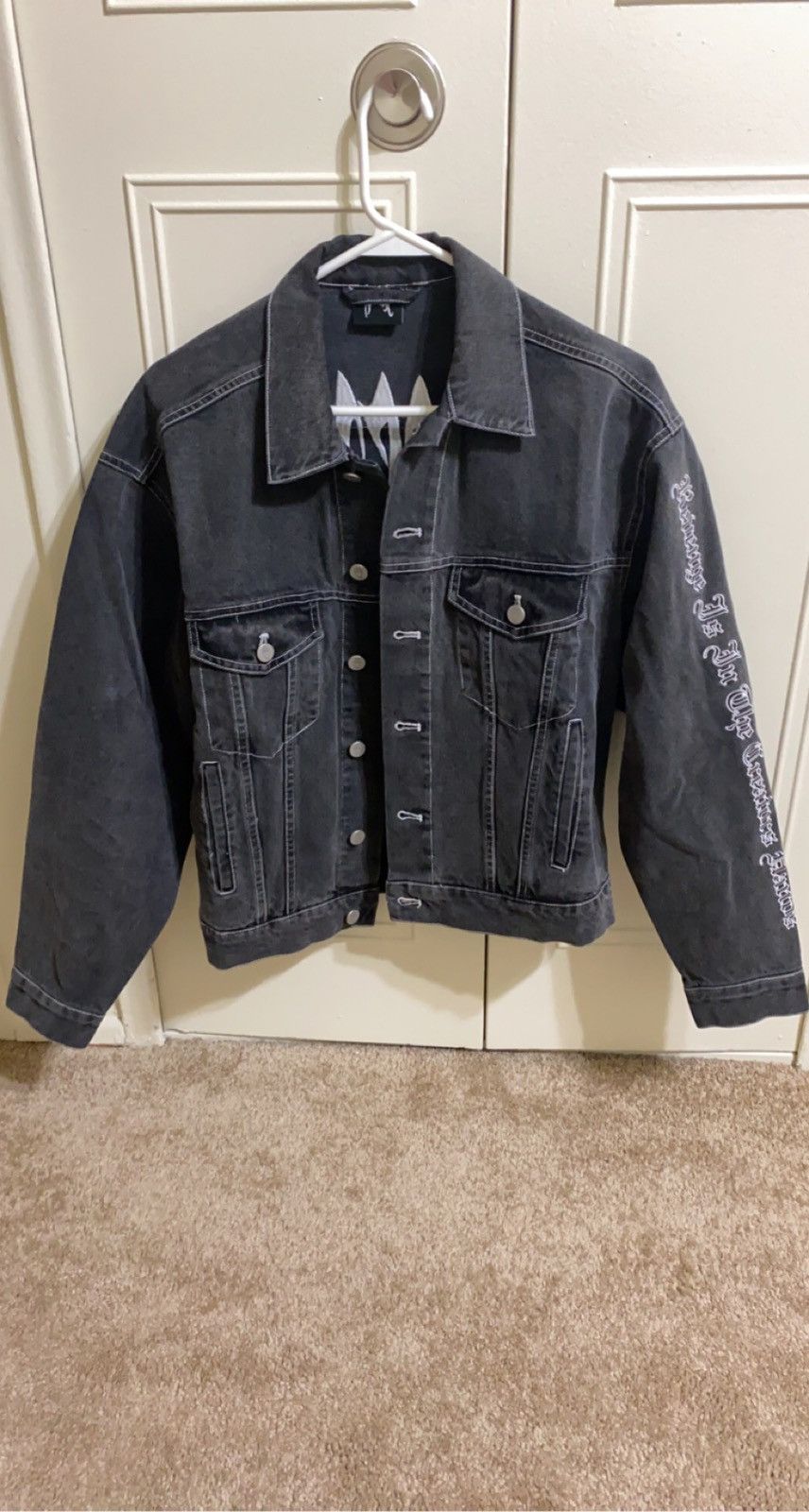 Revenge Revenge black denim jacket embroidered | Grailed