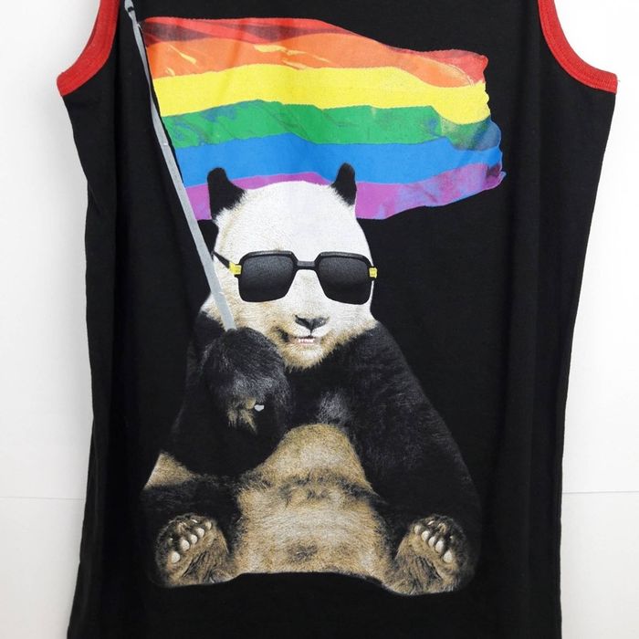 Other Well Worn Mens Panda with Rainbow Flag Black Tank Top Large | Grailed